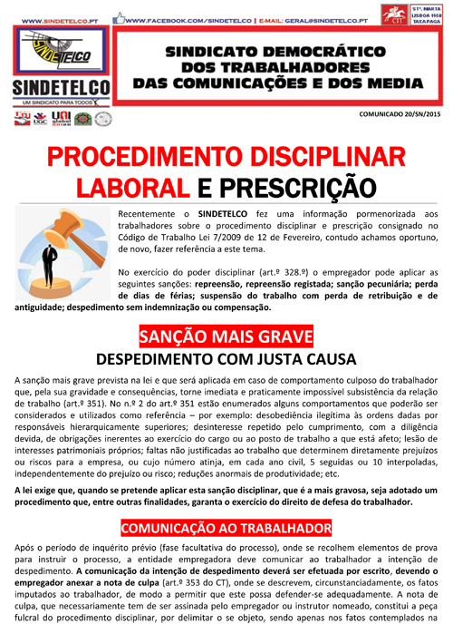 procedimento disciplinar laboral – SINDETELCO